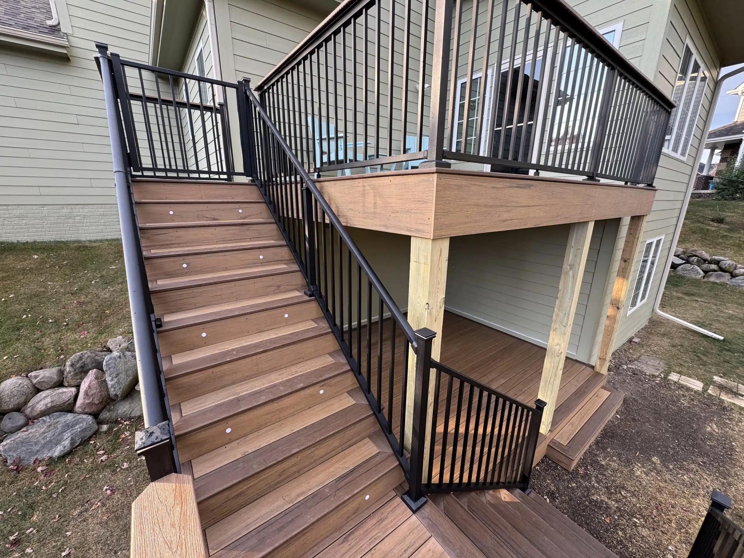 Antique Leather Two-Tier Deck | Custom Decks IA – Multi-Level Outdoor ...
